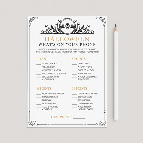Vintage Halloween Theme Party Game | What's On Your Phone Printable ...