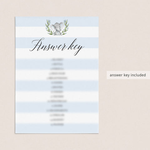 Elephant Baby Shower Word Scramble game for boy | Printable – LittleSizzle