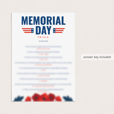 Printable Memorial Day Quiz with Answer Key | Instant Download ...
