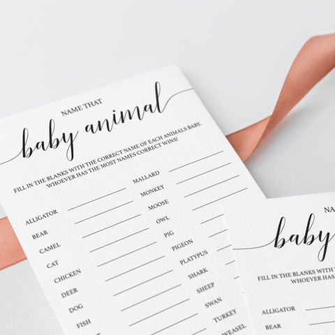 Name That Baby Animal baby shower game with calligraphy font | Instant ...