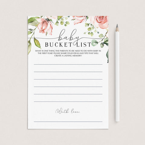 Bucket List for the First Year Baby Shower Game Cards Printable ...