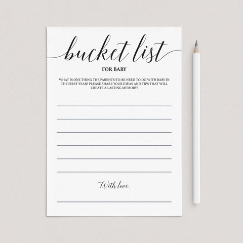 Bucket List for the First Year Baby Shower Game Cards Printable ...