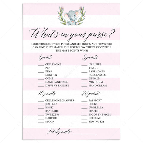 Girl baby shower What's In Your Purse game printable | Instant download ...