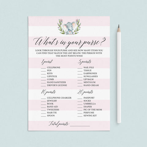 Girl baby shower What's In Your Purse game printable | Instant download ...