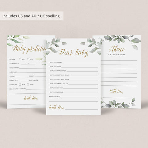 Gold and Greenery baby shower keepsakes games bundle printable ...