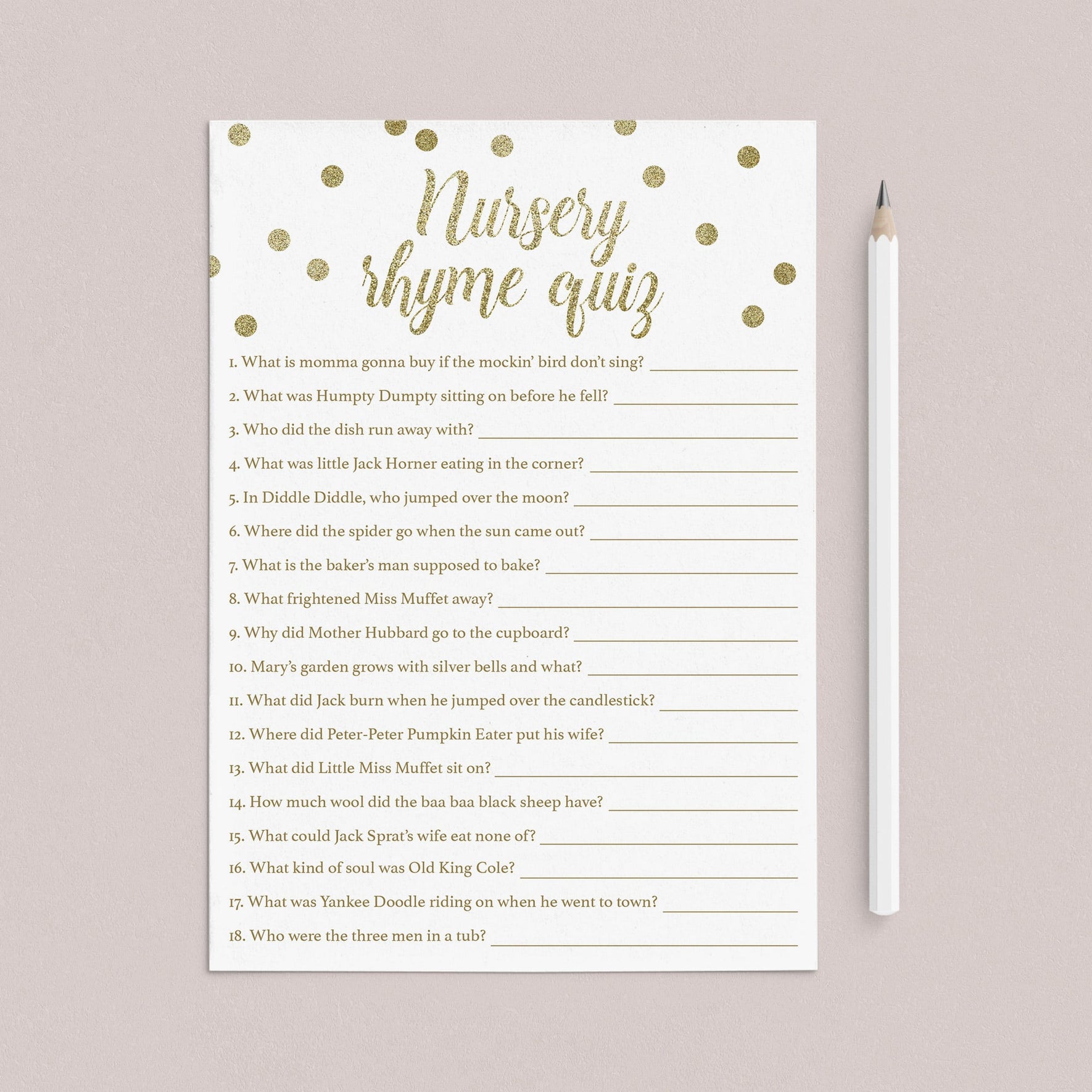 Printable baby shower Nursery Rhyme Quiz games | Instant download ...