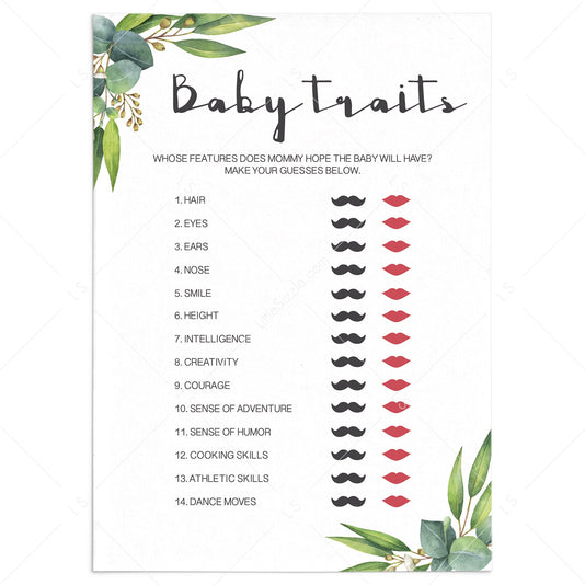 Printable Baby Traits Games for Baby Shower | Instant Download ...