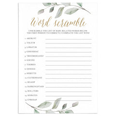 Word Scramble Baby Shower Game Instant Download | Gold & Greenery ...