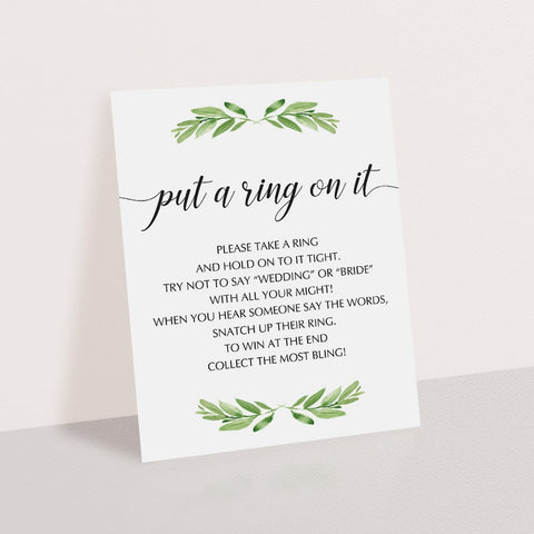 Green Bridal Shower Put a Ring on it Game Sign Printable – LittleSizzle