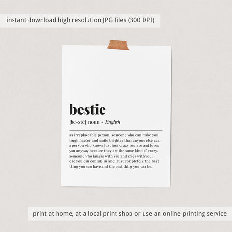 Bestie Definition Print | Best Friends Gifts | Instant Download ...