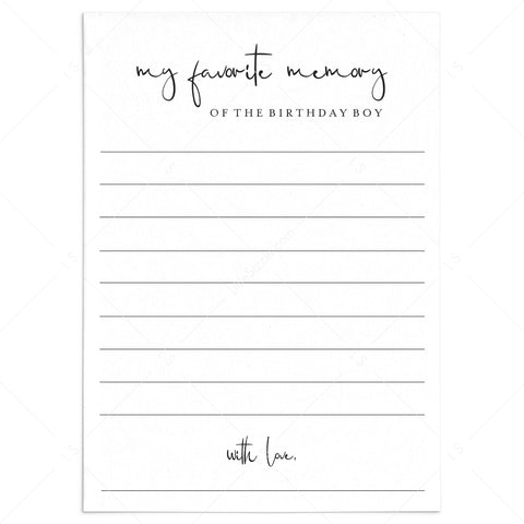Share Your Favorite Memory Of The Birthday Boy Cards Printable ...