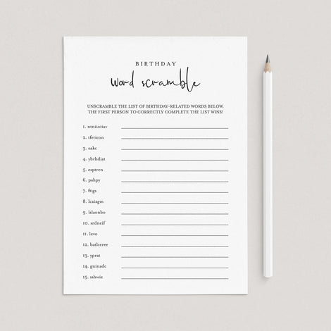 Birthday Word Scramble Games Printable | Birthday Game For All Ages ...