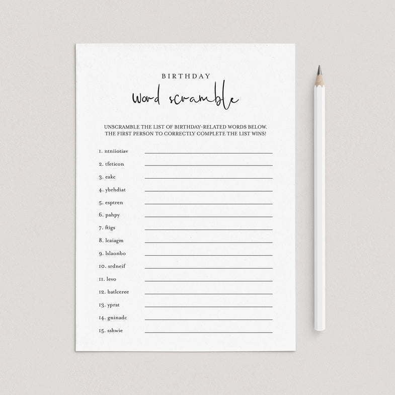 Birthday Word Scramble Games Printable | Birthday Game For All Ages ...