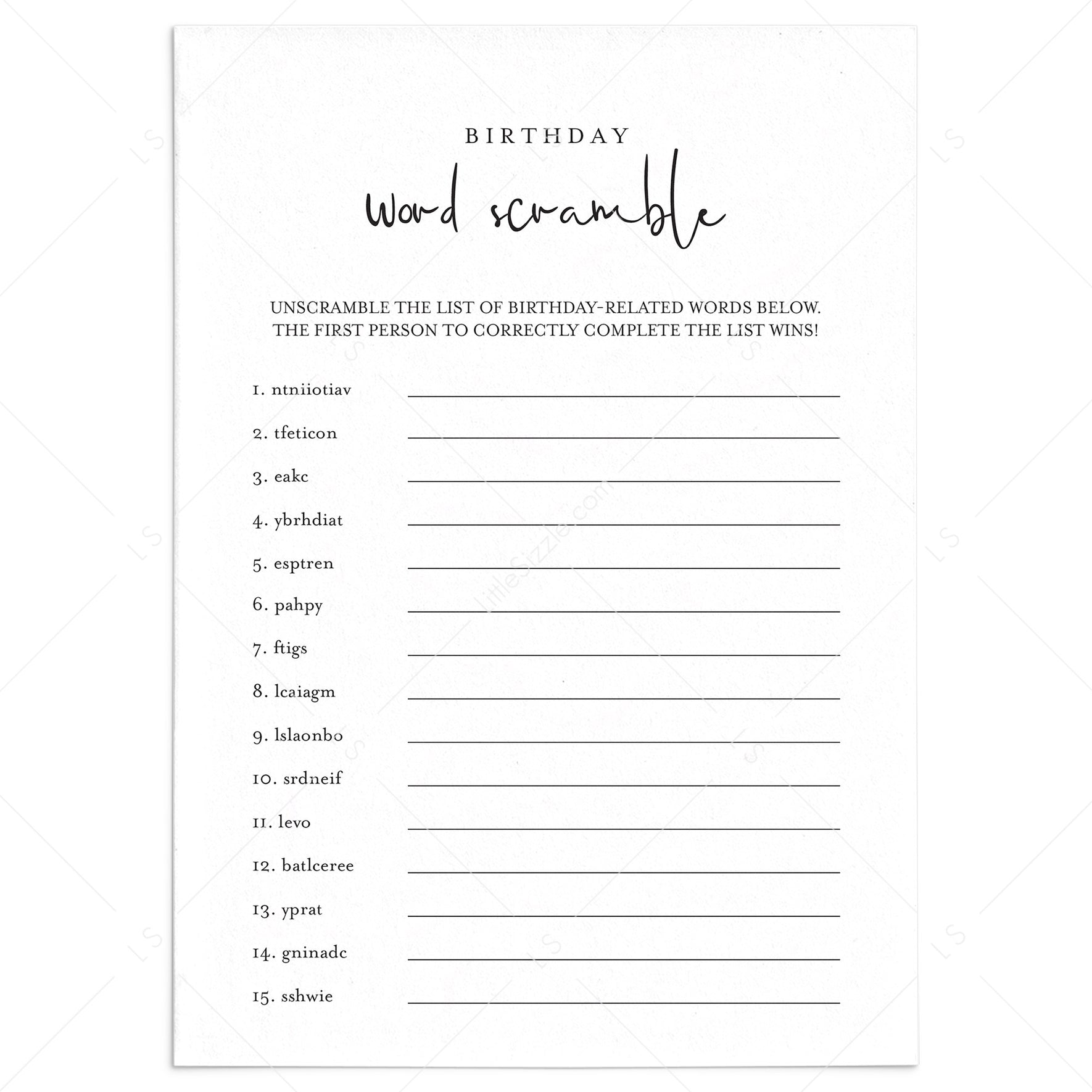 Birthday Word Scramble Games Printable | Birthday Game For All Ages ...
