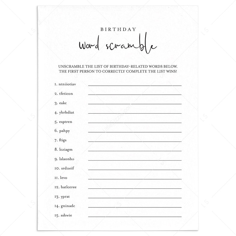 Birthday Word Scramble Games Printable | Birthday Game For All Ages ...