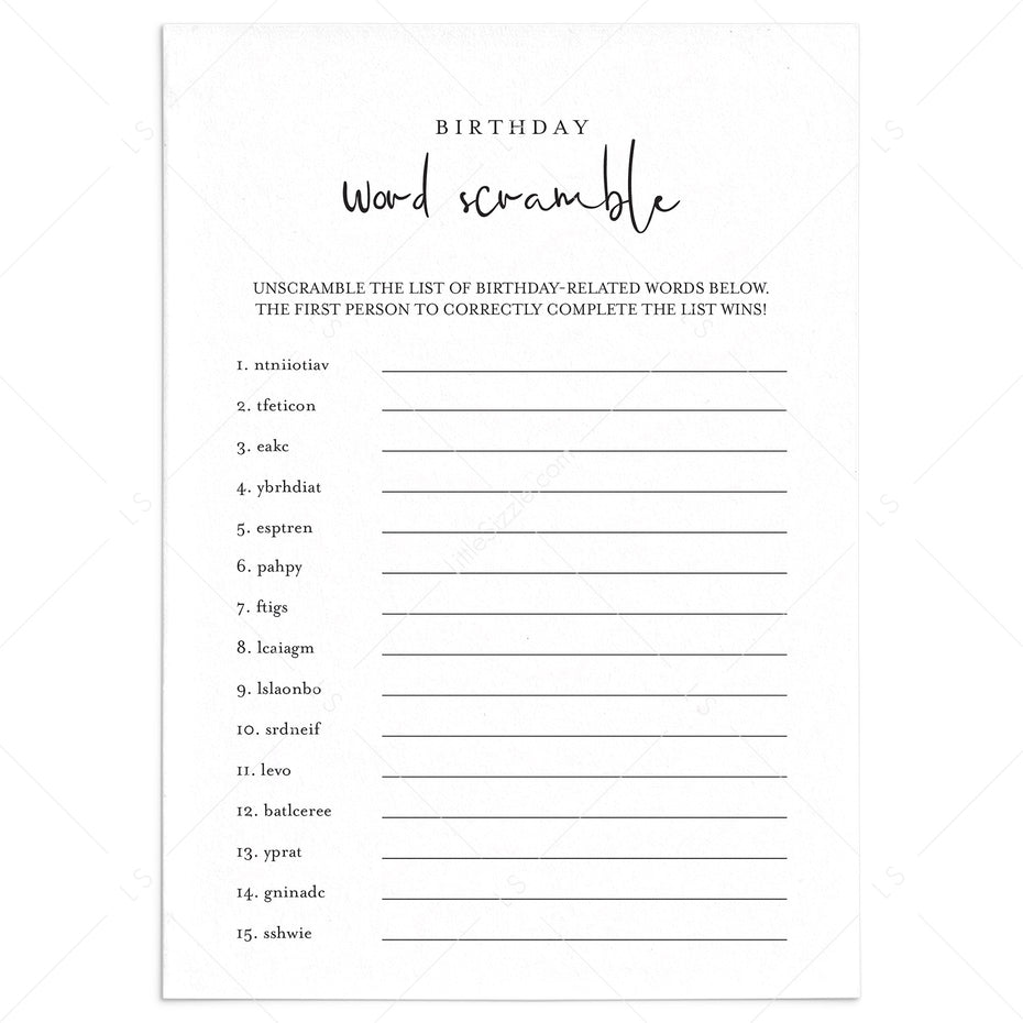Birthday Word Scramble Games Printable | Birthday Game For All Ages ...