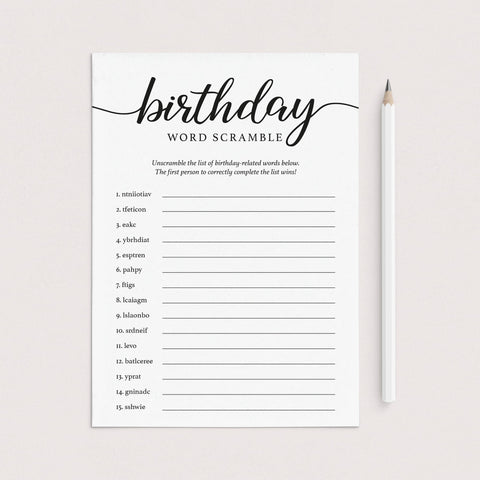 Birthday Word Scramble with Answer Key Printable | Instant Download ...