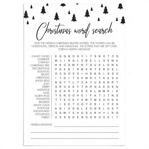 Black and White Christmas Game Word Search Printable – LittleSizzle