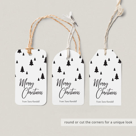 Minimalist Black And White Holiday Gift Tags | Editable PDF-template ...