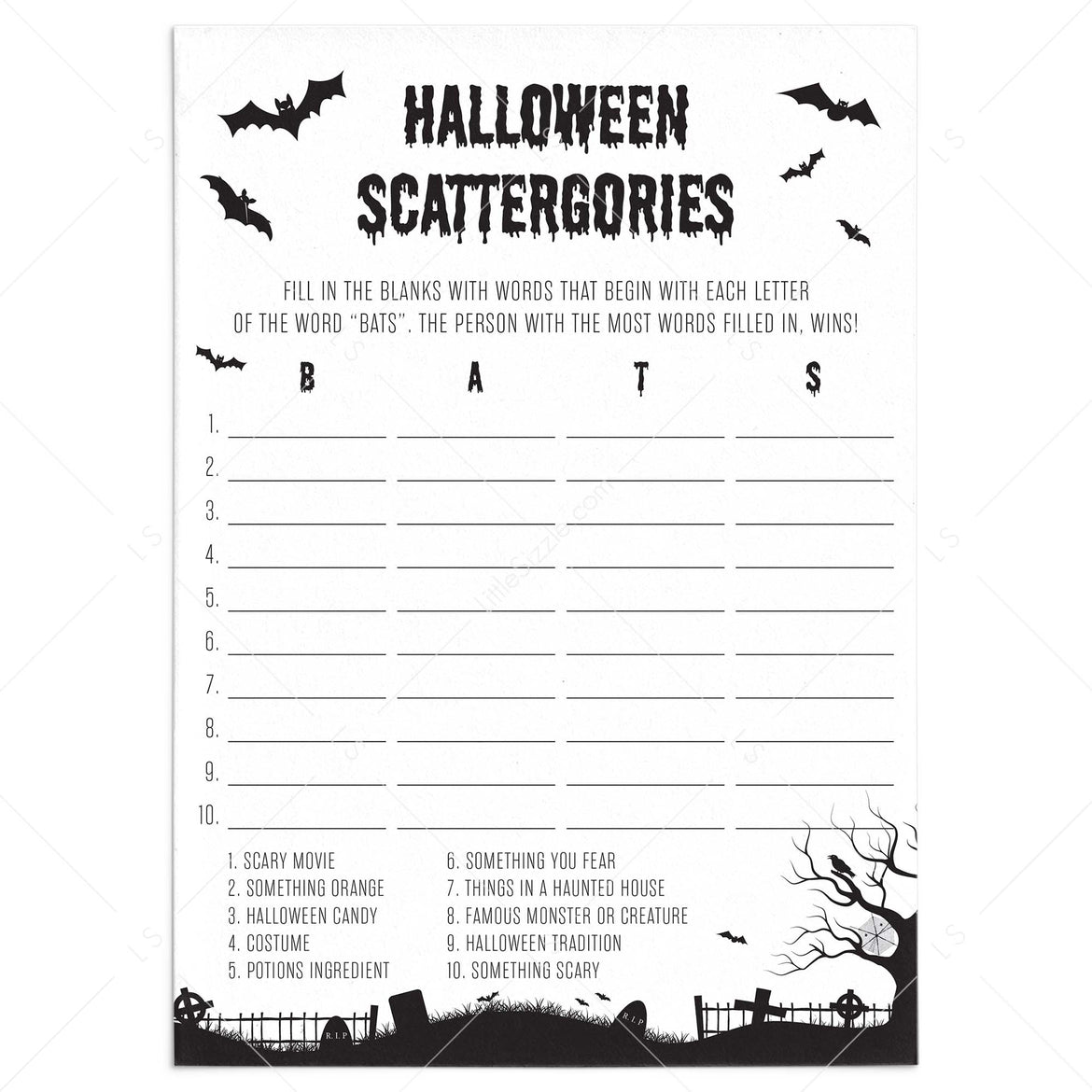 Halloween Scattergories Printables | Instant Download – LittleSizzle