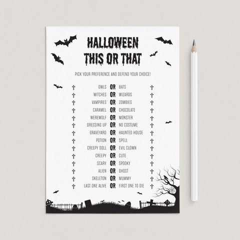 Fun Halloween Party Game | This or That Printable | Black and White ...