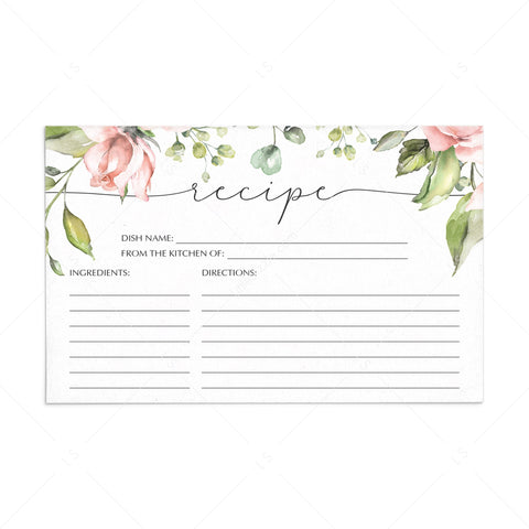 Printable Recipe Card with watercolor flowers | Instant download ...