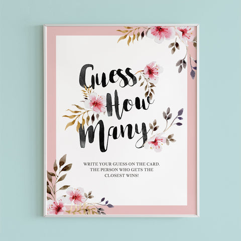 Printable Guess How Many sign and cards with blush flowers | Instant ...