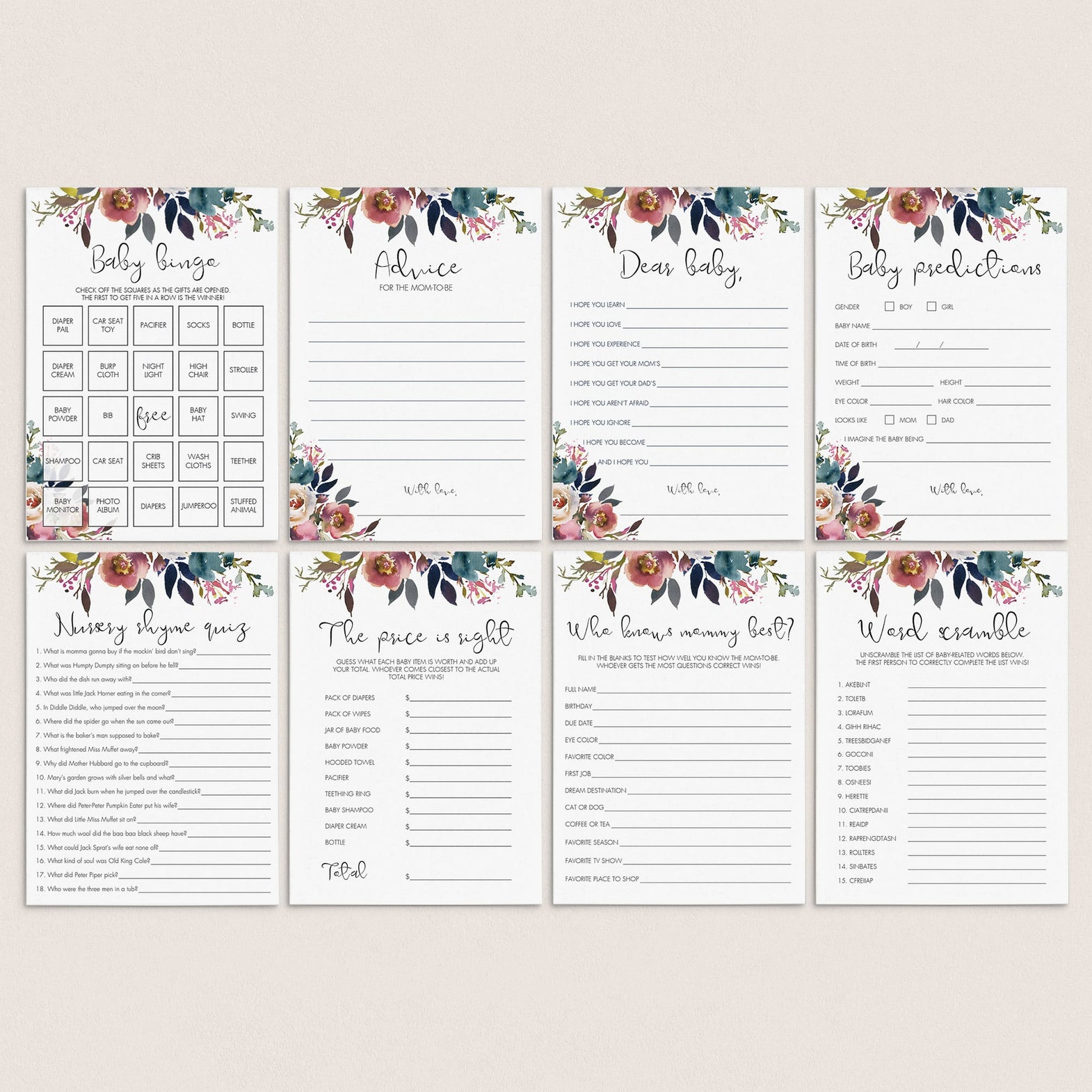 Floral baby shower invitation templates, printable baby games & decor ...