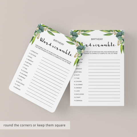 Botanical Birthday Word Scramble Printable | Instant Download ...