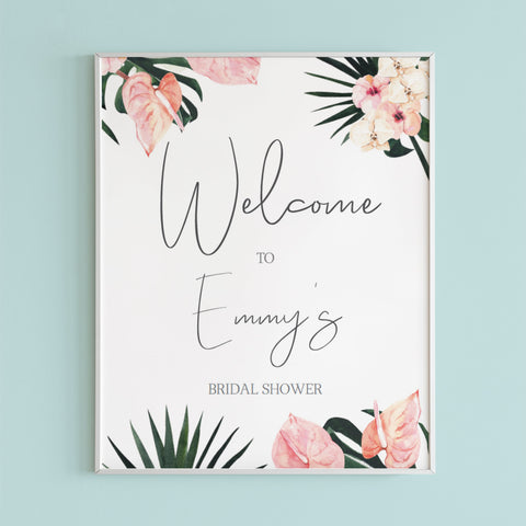Tropical Welcome Sign Template Blush and Greenery | Instant download ...