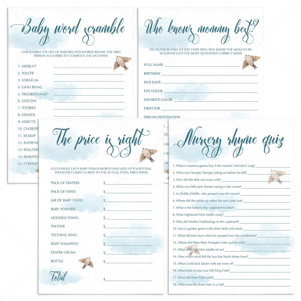 Blue Baby Shower Games | Printable games for air balloon baby shower ...