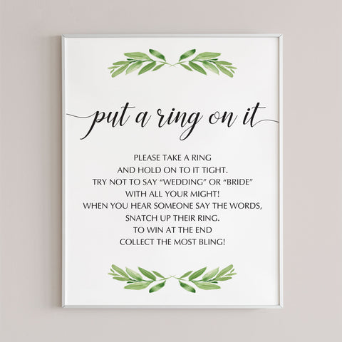Green Bridal Shower Put a Ring on it Game Sign Printable – LittleSizzle