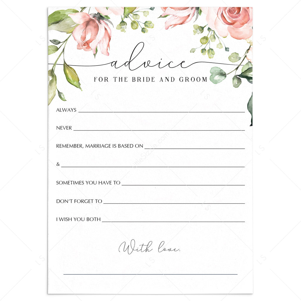 Bride and Groom Advice Cards Floral Wedding Keepsakes Printables ...