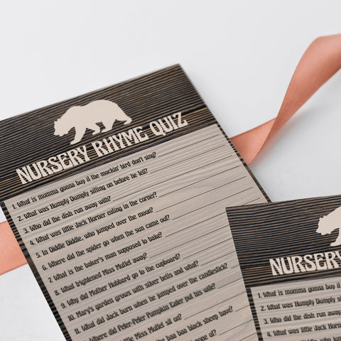 Baby shower bear Nursery Rhyme Quiz printable | instant download ...
