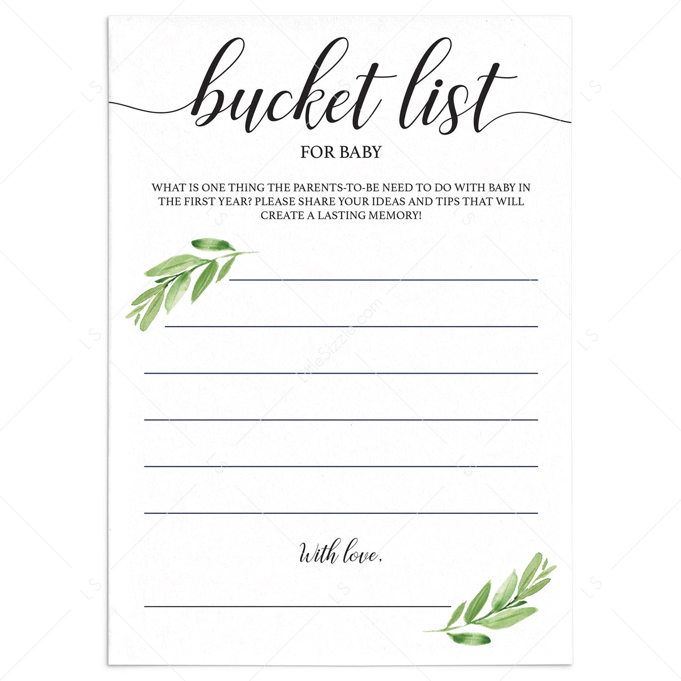 Bucket List for Baby Shower Games Printable | Instant download ...