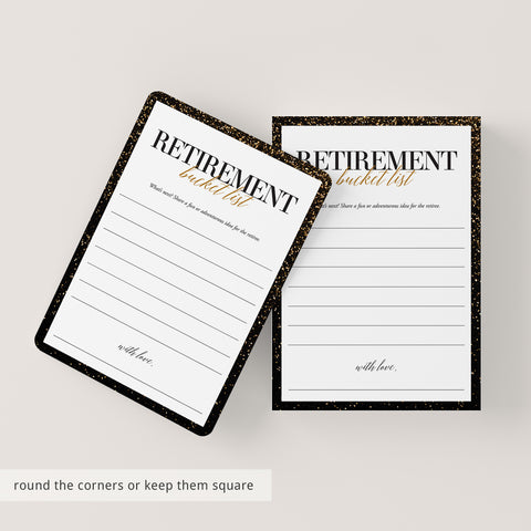 Retiree Bucket List Cards Printable | Black & Gold Retirement Party ...