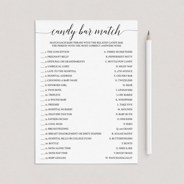 Printable Candy Bar Baby Shower Games | Candy Bar Match | How Sweet It ...
