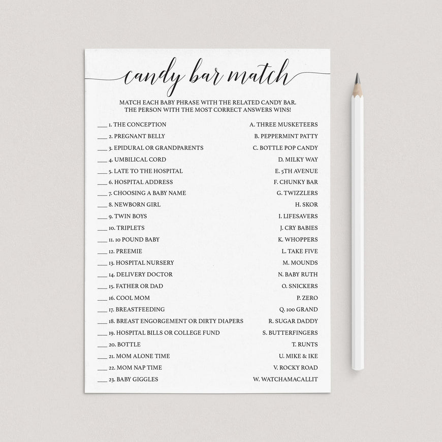 Printable Candy Bar Baby Shower Games | Candy Bar Match | How Sweet It ...