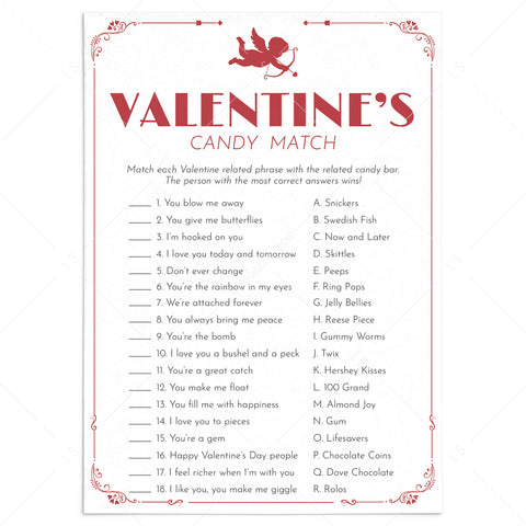 Valentines Candy Bar Match Game Printable with Answers – LittleSizzle