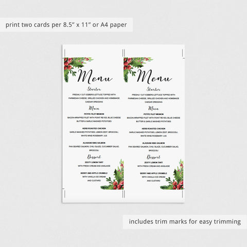 Christmas Menu Card Template | Instant Download | LittleSizzle