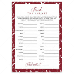 Christmas Finish The Phrase Game Printable | Red and White Holiday ...