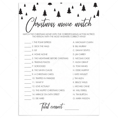 Christmas Movie Match Game Printable in Black and White – LittleSizzle