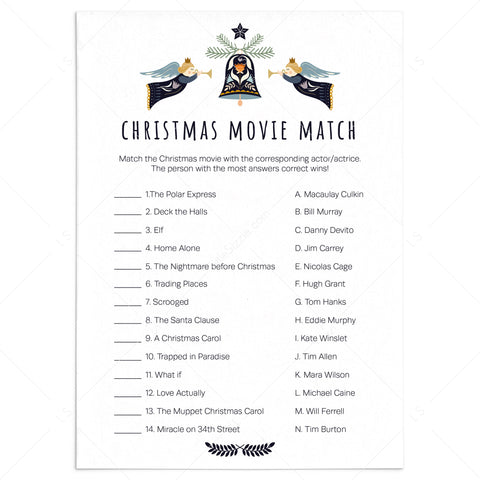 Christmas Office Party Game Printable Movie Match | Answer Key Included ...