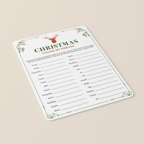 Kids Christmas Game Printable Finish My Phrase | Instant Download ...