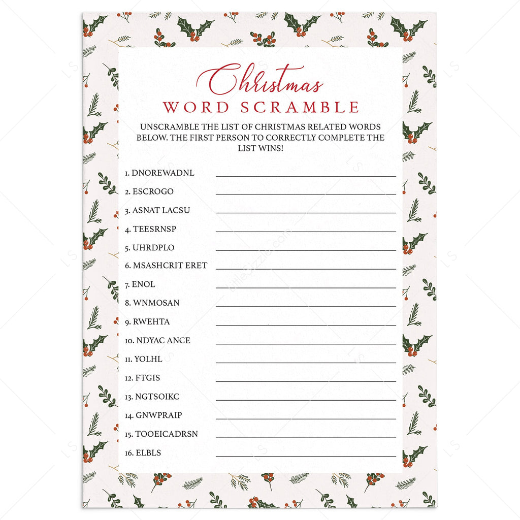 Unscramble The Christmas Words Game Printable | Instant Download ...