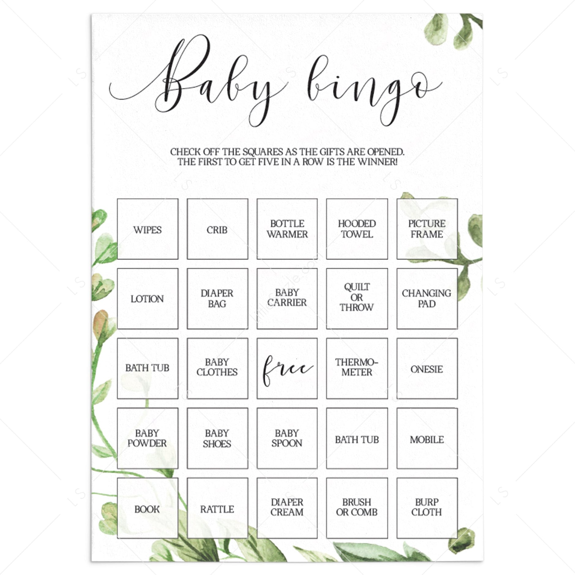 Classic Greenery DIY baby shower & bridal shower games and decorations ...
