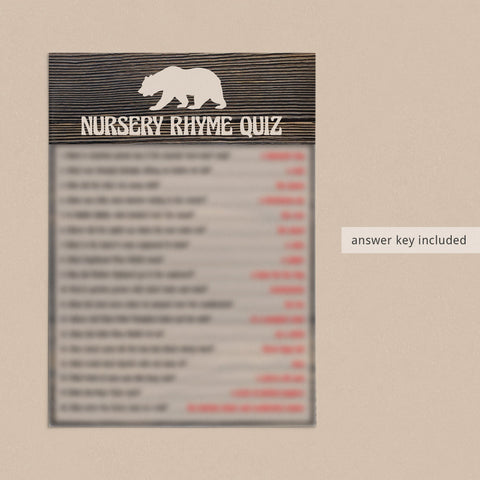 Baby shower bear Nursery Rhyme Quiz printable | instant download ...