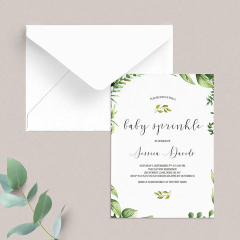 Greenery Invitation Set for Neutral Baby Sprinkle | Editable templates ...