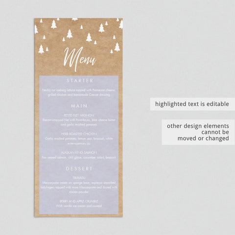 Rustic Holiday Menu Template Instant Download | Kraft Christmas Cards ...