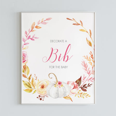 Fall baby shower decorations Decorate A Bib sign printable – LittleSizzle